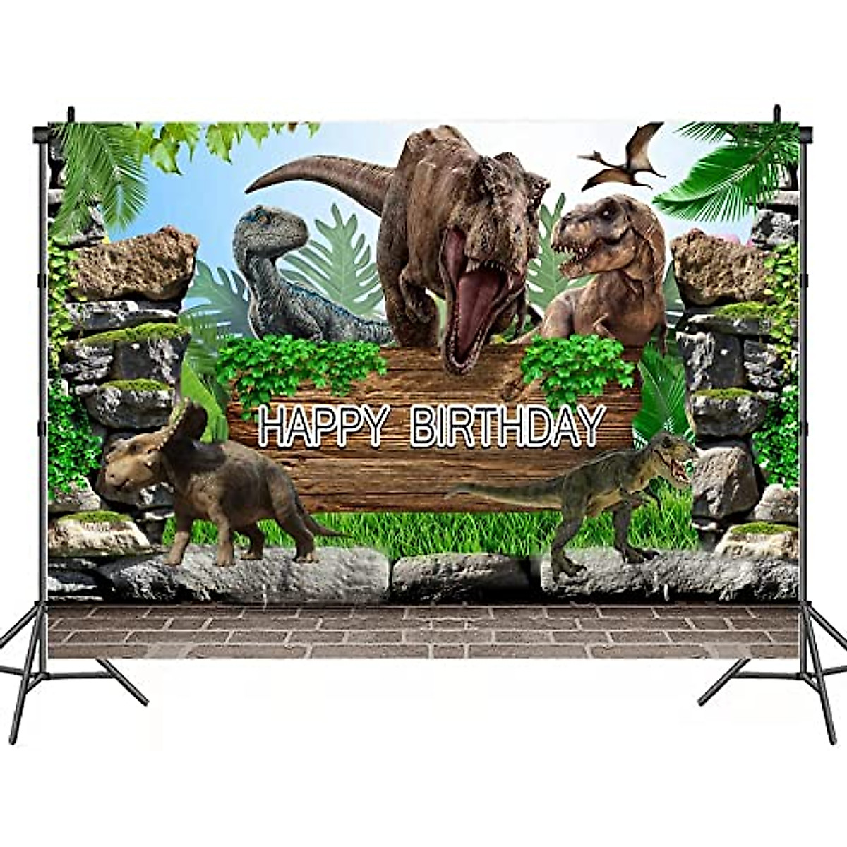 MECOLO 7x5ft Dinosaur Theme Backdrops Jungle Park Boy Kids Birthday Party Photography Background for Baby Shower Cake Table Decoration Photo Party Supplies Banner