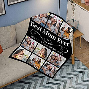 MyPupSocks Custom Best Mom Ever Cozy Throw Blanket Love You to The Moon and Back Cute Pattern Throw Blanket Gifts for Mother's Day Birthday Christmas for All Season Lightweight Throw 60"x80"