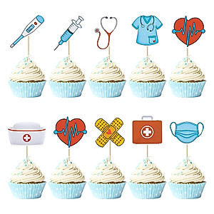 Gyufise 36Pcs Nurse Cupcake Toppers Nursing School Graduation Cupcake Picks for Medical Rn Nurse Grad Themed Birthday Party Cake Decorations Supplies