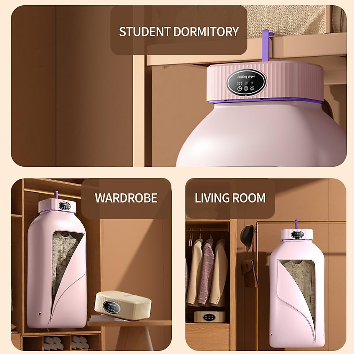 Portable Clothes Dryer, Mini Dryer Machine with Timer, Portable Dryer for Apartments Home Travel RVs, Mini Electric Laundry Dryer Machine with Dryer Bag, Two Heating Mode, Time Setting Function (Pink)