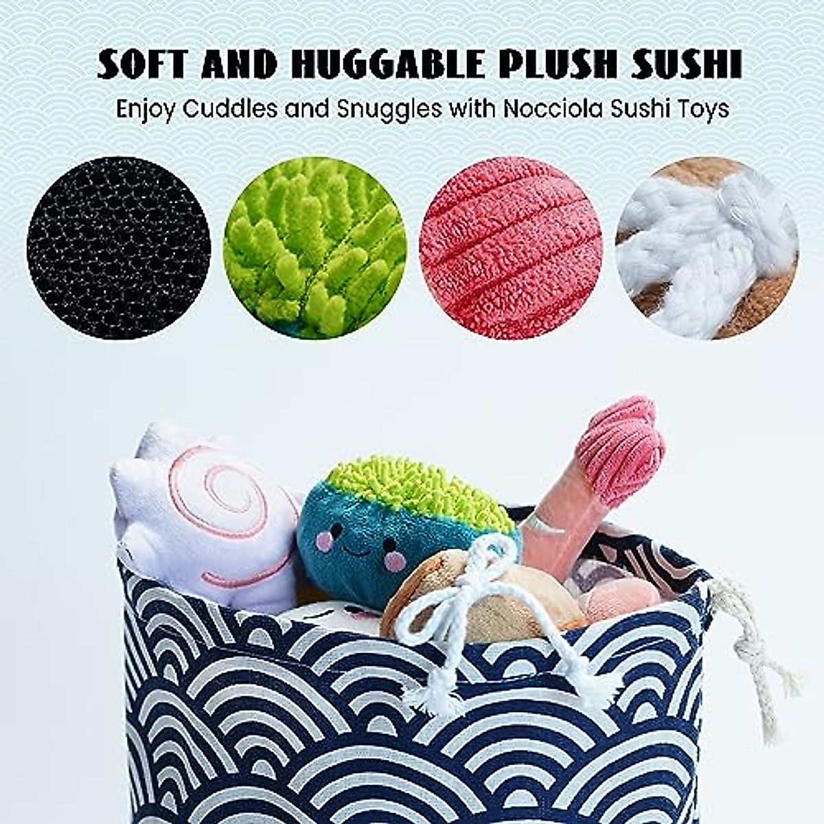 Nocciola 10 PCS Sushi Small Dog Toys to Keep Them Busy, Cute Stuffed Puppy Toys with Bag, Plush Dog Squeaky Toy for Small to Medium Dog, Doggie Birthday Gifts