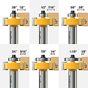 FivePears 1/2 Inch Shank Rabbet Router Bit with 6 Bearings Set, Adjustable Multiple Depths 1/8", 1/4", 5/16", 3/8", 7/16", 1/2" for Beginner DIY Woodwork …