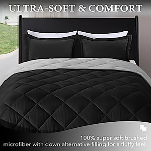 downluxe Queen Comforter Set - Black and Grey Comforter Set Queen, Soft Bedding Sets for All Seasons -3 Pieces - 1 Comforter (88"x92") and 2 Pillow Shams(20"x26")