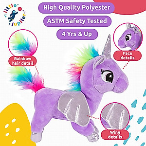 Little Jupiter Plush Pet Set - Unicorn Toys - Unicorns Gifts for Girls - Stuffed Animal for Kids - Unicorns - Plush Toy - w/Reversible Sequins & Charm (Purple Rainbow Unicorn) Age 4-5 - 6-7 yr