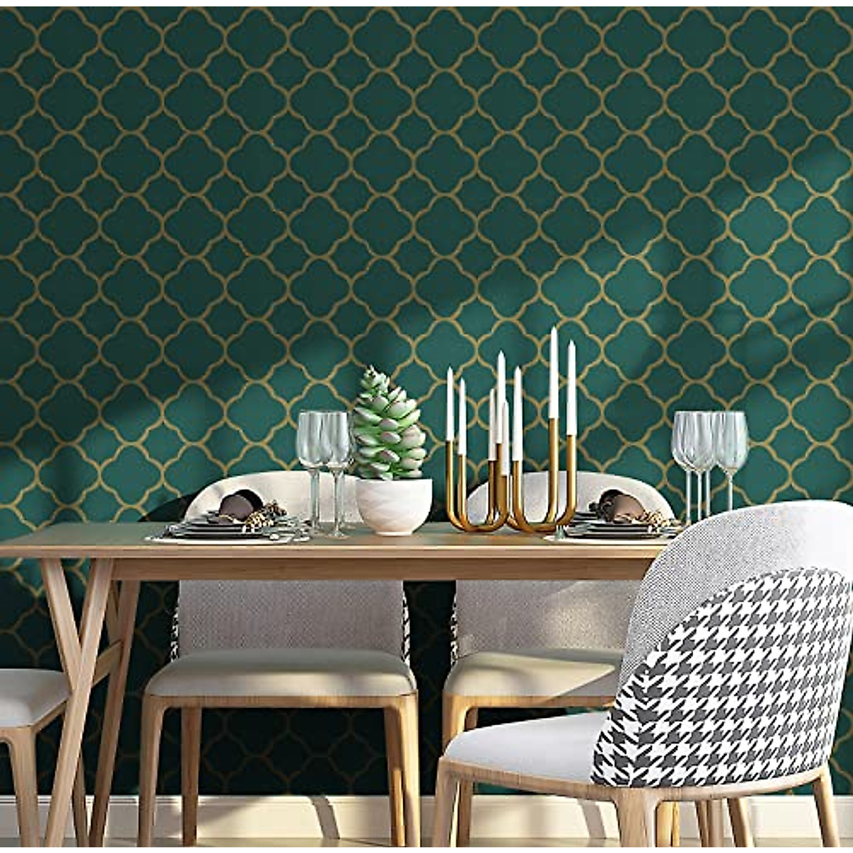 Peel and Stick Wallpaper Gold and Green Contact Paper Wall Paper Dark Green Wallpaper Trellis Contact Paper for Walls Cabinets Self Adhesive Removable Wallpaper for Walls Vinyl Rolls 118"x17.7"