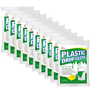 10 Pieces Plastic Sheeting Drop Cloth for Painting - 9x12 Feet Painters Plastic Sheet - Waterproof Dustproof Sheets for Floor/Couch Cover