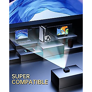 FEICHEN Mini Projector,Portable DLP Projector with 5G WiFi and Bluetooth,Andriod OS 9.0,Pocket Projector Support 1080P & HDMI,Pico Projector Compatible with iPhone, Android. Suitable for Outdoor&Home.