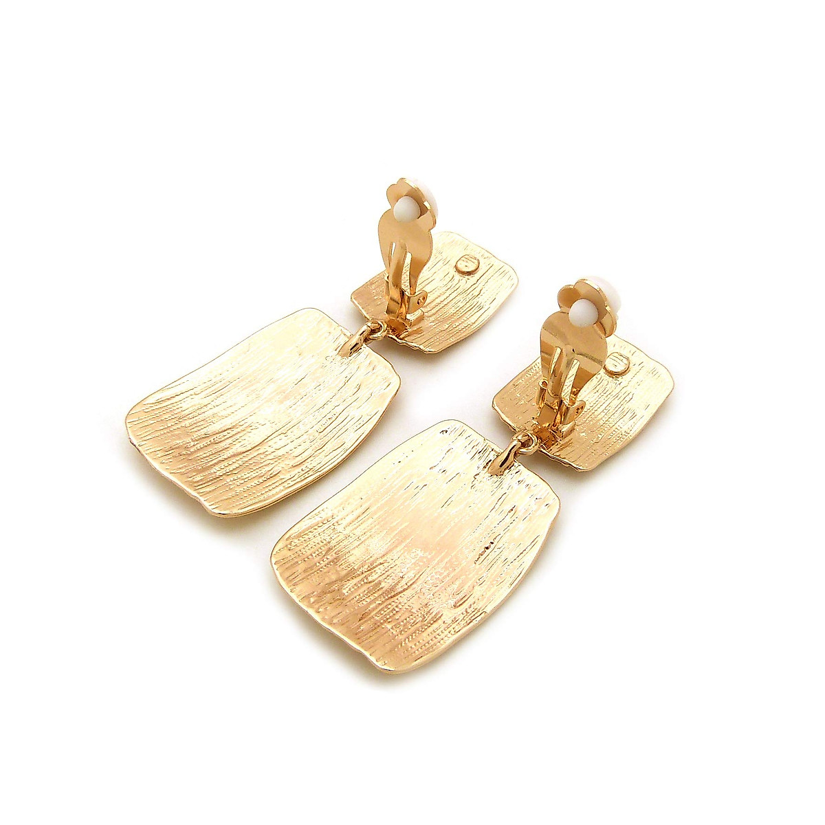 Women's Oversize Geometric, Tear Drop, Hammered Statement Metal Clip on Earring (Many Styles) (Gold/Style 9)