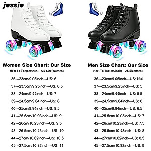 jessie Women's Roller Skates High Top Double Row Outdoor and Indoor Roller Skate Adjustable Roller Skates for Women Men Boys and Girls (White Flash Wheel,6)