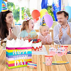 HAPMARS 13" Large Happy Birthday Gift Bag for Kids Girls Women, Colorful Birthday Party Bag with Tissue Paper & Greeting Card, Rainbow Pretty Present Bag Gift Bags