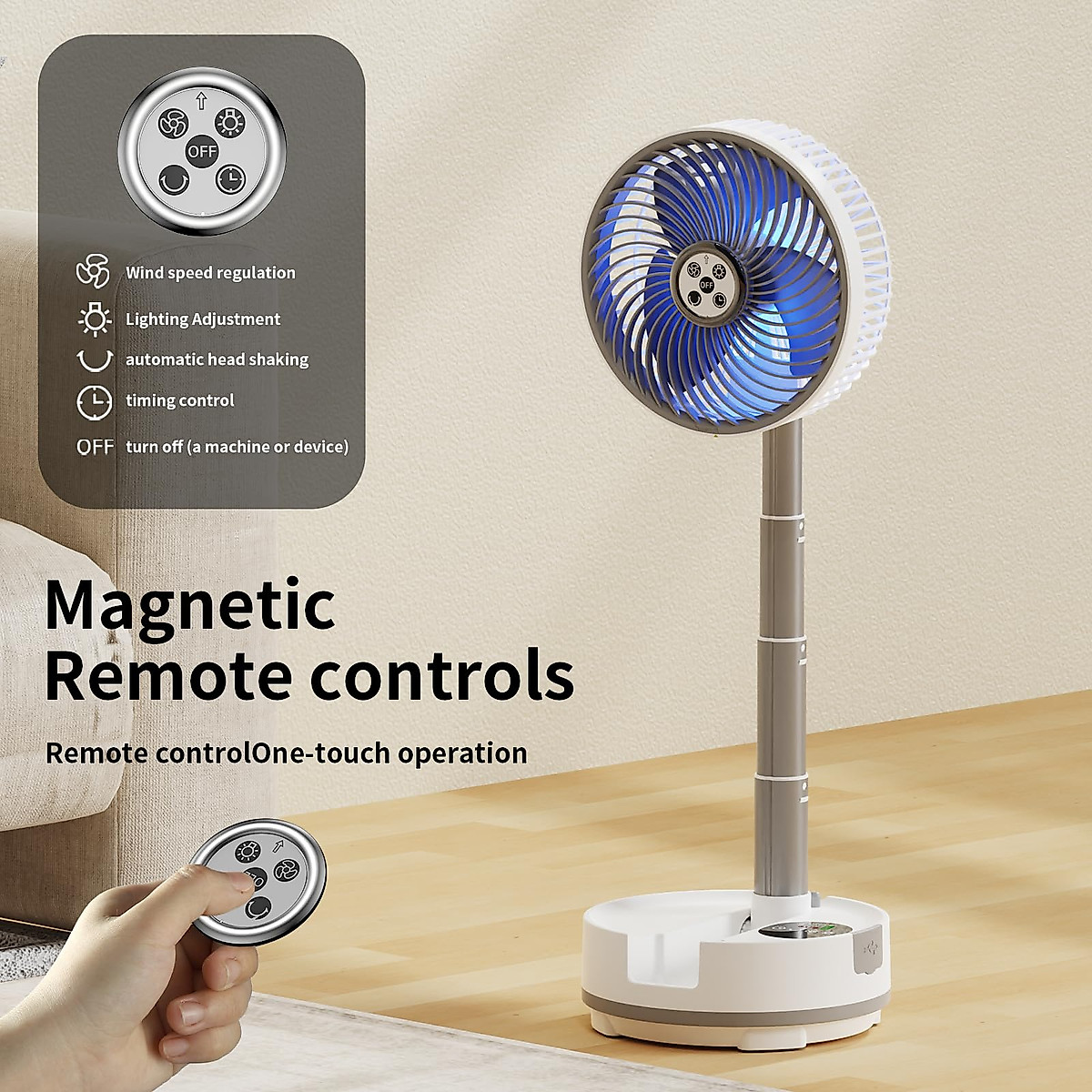 Socool 20000mAh 8" Portable Fan Battery Operated Fan, Oscillating Charging Fan, Remote Control LED Light, 112 Hours Working Portable Foldable Fan for Camping Travel Outdoor (White 2000mAh, 8inch)