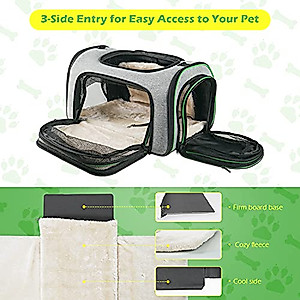 Minthouz Cat Carrier, Four-side Expandable Pet Carrier Airline Approved Dog Carrier with Safty Leash and Shoulder Strap, Collapsible Puppy Carrier with Self-lock Zipper,Removable Fleece Pad and Pocket