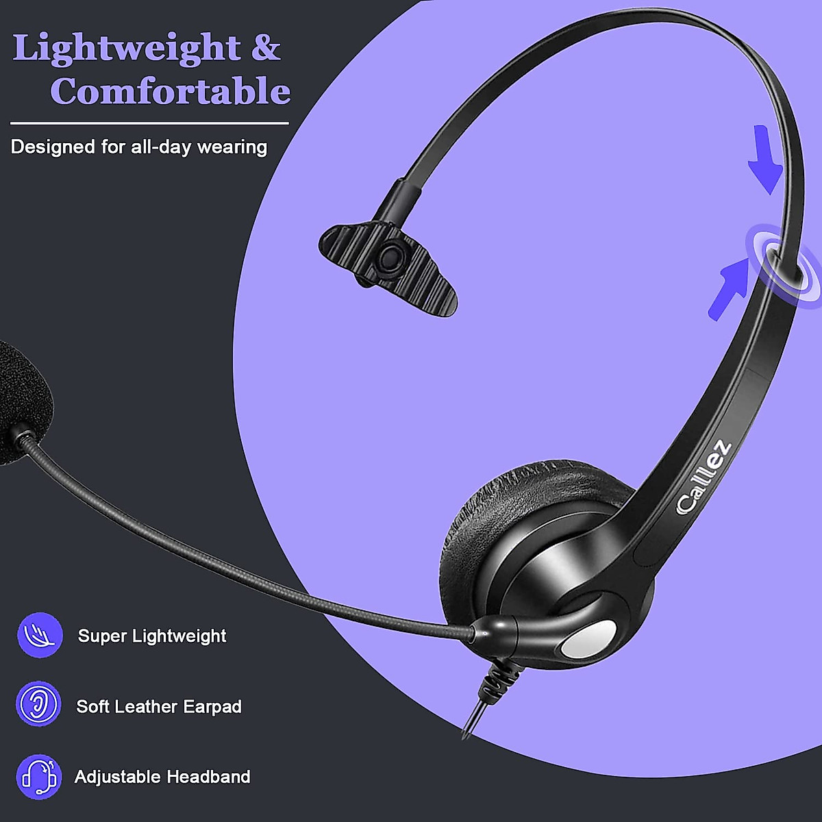 Callez RJ9 Phone Headset Office Telephone Headset with Microphone Noise Cancelling for Yealink T23G T33G T40G T46G T46S T48S T46U T48U T53W T57W Grandstream GXP2135 GXP2160 GXP2170 Avaya Panasonic