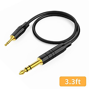 CableCreation 3ft 3.5mm 1/8" Male Stereo to 6.35mm 1/4" Male TRS Stereo Audio Cable Gold Plated Compatible with iPod, iPhone, Laptop, Home Theater, Amplifiers, Guitar and More,1 Meter/Black