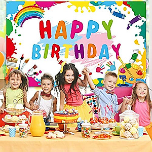 Art Paint Birthday Party Decorations Supplies Artist Happy Birthday Backdrop Banner Background for Mess Graffiti Wall Brush Event Baby Party Favors Hanging Photo Booth Props, 70.8 x 43.3 Inch