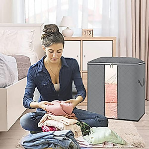 Ceither Large Storage Bag, 4 Pack Collapsible Storage Bins Organizer For Clothes Blankets Durable Fabric Smooth Zips Reinforced Handles, Visible Window Breathable Storage Box (vertical)