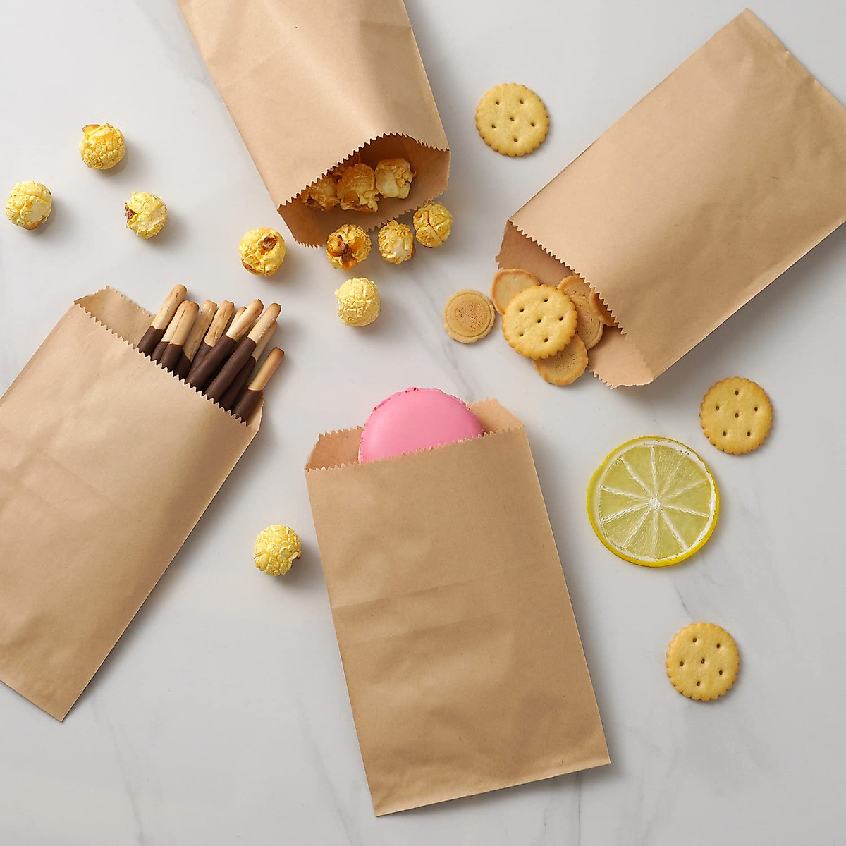 GANKEIC 4X6 Inch 100PCS Kraft Paper Flat Favor Bag Small Paper Bags for Packaging Party Christmas