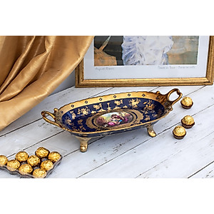 Royalty Porcelain Blue Serving Tray with Handles 'Second Date', Limoges China