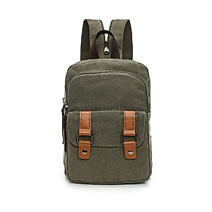 Arbag Small Cute Backpack Vintage Casual Canvas Shoulder Bag Daypack (Army green)
