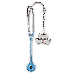 Nurse Bookmark - Enameled Stethoscope with Jeweled and Enameled Hat Charm - Nurses Day Gift - Nurse Appreciation