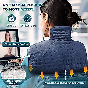 Bofypoo Weighted Heating Pad Neck and Shoulder Heating Wrap - 2.3lbs, 6 Heat Settings with LED Controller, 4 Auto Shut-Off, Machine Washable, Gifts for Women Men Mom Dad,17”X22”, Blue