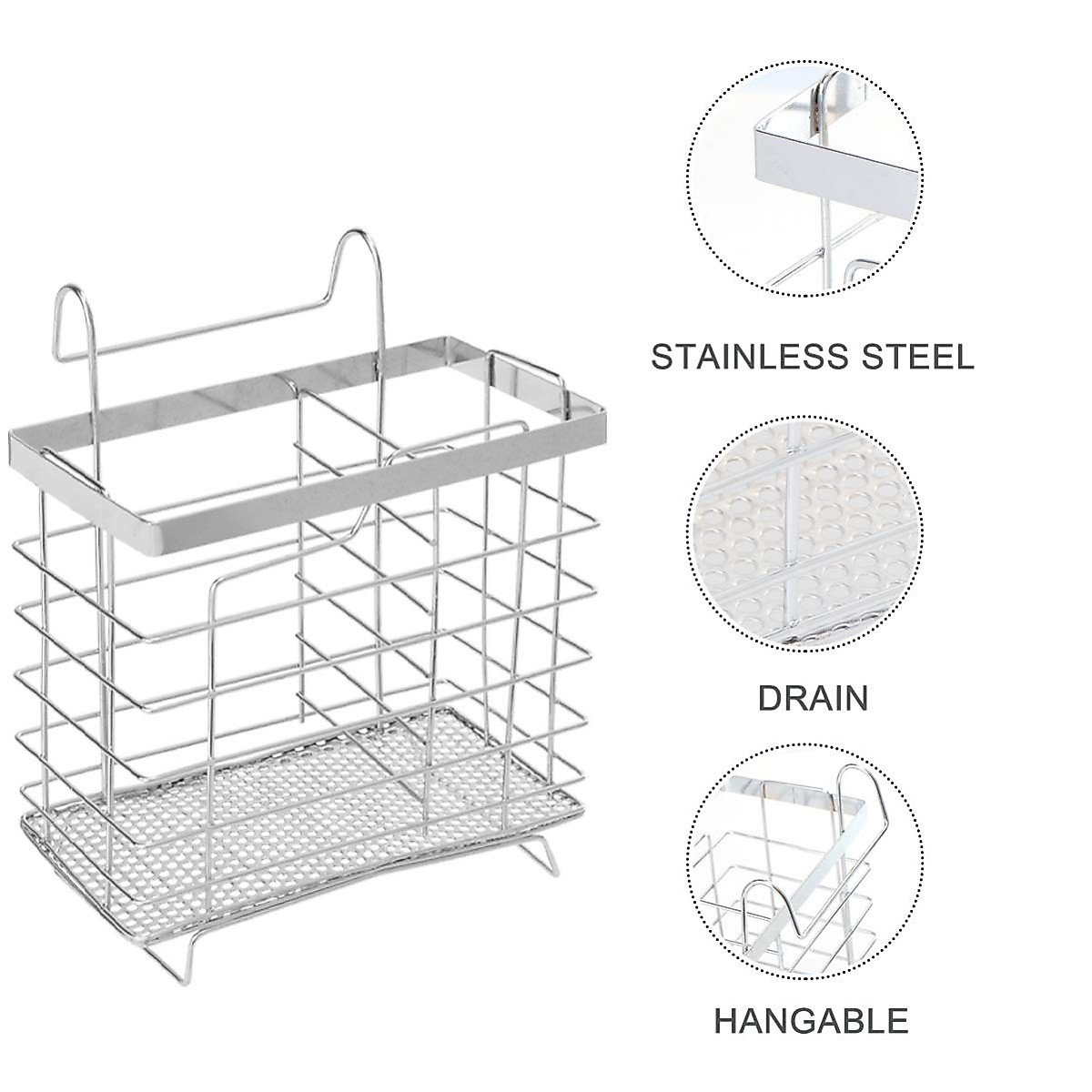 OSALADI Dish Drying Rack Stainless Steel Kitchen Utensil Holder Square Kitchen Caddy Sink Organizer Chopsticks Holder Hanging Kitchen Utensil Organizer Wire Storage Holder