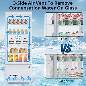 ACONEE Commercial, 3.46 Cu.Ft. Refrigerator Display Case Countertop Fridge, Upright Beverage Merchandiser Adjustable Shelves, Interior Lighting, White