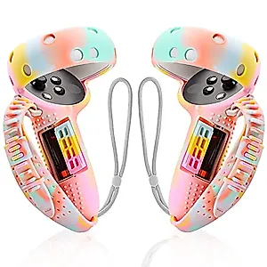 HASALASO Controller Grips Cover Accessories Compatible with Oculus Quest 2 with Battery Opening for Big Hands (Colorful)