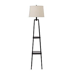 Catalina Lighting 19305-000 Modern Metal Etagere Floor Lamp with Shelves and Linen Shade, 58", Classic Black