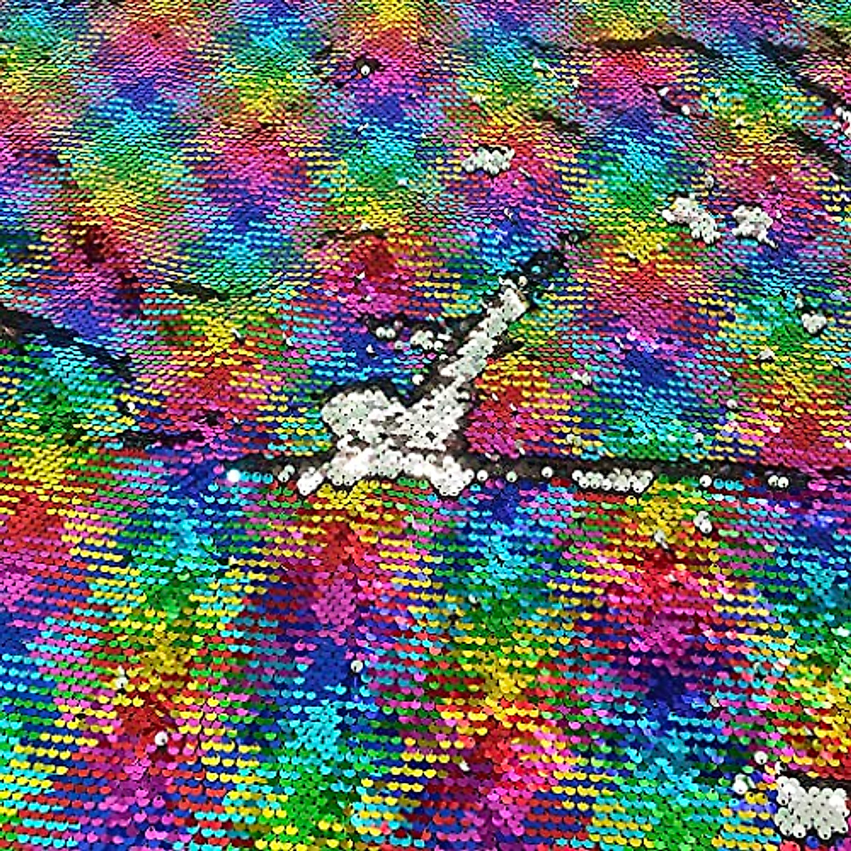 Reversible Sequin Fabric by The Yard Rainbow to Silver Flip Up Sequins Rainbow Two Tone Changing Color Fabric Glitter Fabric for Sewing Rainbow Mermaid Fabric