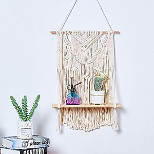 Ebristar Macrame Wall Hanging Shelf, Wood Hanging Shelf Organizer Hanger, Rope Wall Hanging Shelf Plant Hangers, Handmade Boho Woven Home Wall Decor¡­