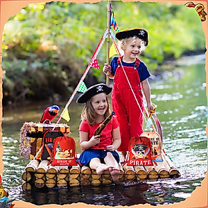 Cunno 24 Pcs Pirate Gift Bags Nautical Drawstring Bags Nautical Candy Bags Pirate Skull Polyester Favor Bags Adventure Ocean Treat Bags for Boys Kids Halloween Pirate Ship Cosplay Party Favors Supply