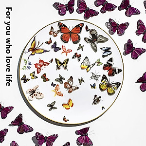 Bone China Plate, Nordic Style 6.5" Butterfly Gold Edge Plate Dessert Plate Ceramic Plate, Household Cutlery Set, Microwave Oven Dishwasher Safe (Size : Set of 4)