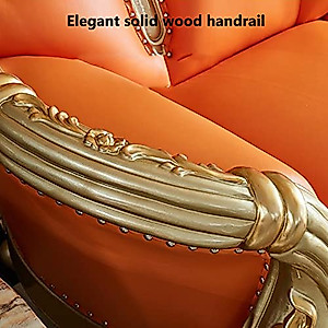 DEKIST Solid Wood Leather Sofa, European-Style Villa Living Room Luxury Leather Sofa, Mansion Solid Wood Furniture Suitable for Villa Living Room with Pillows