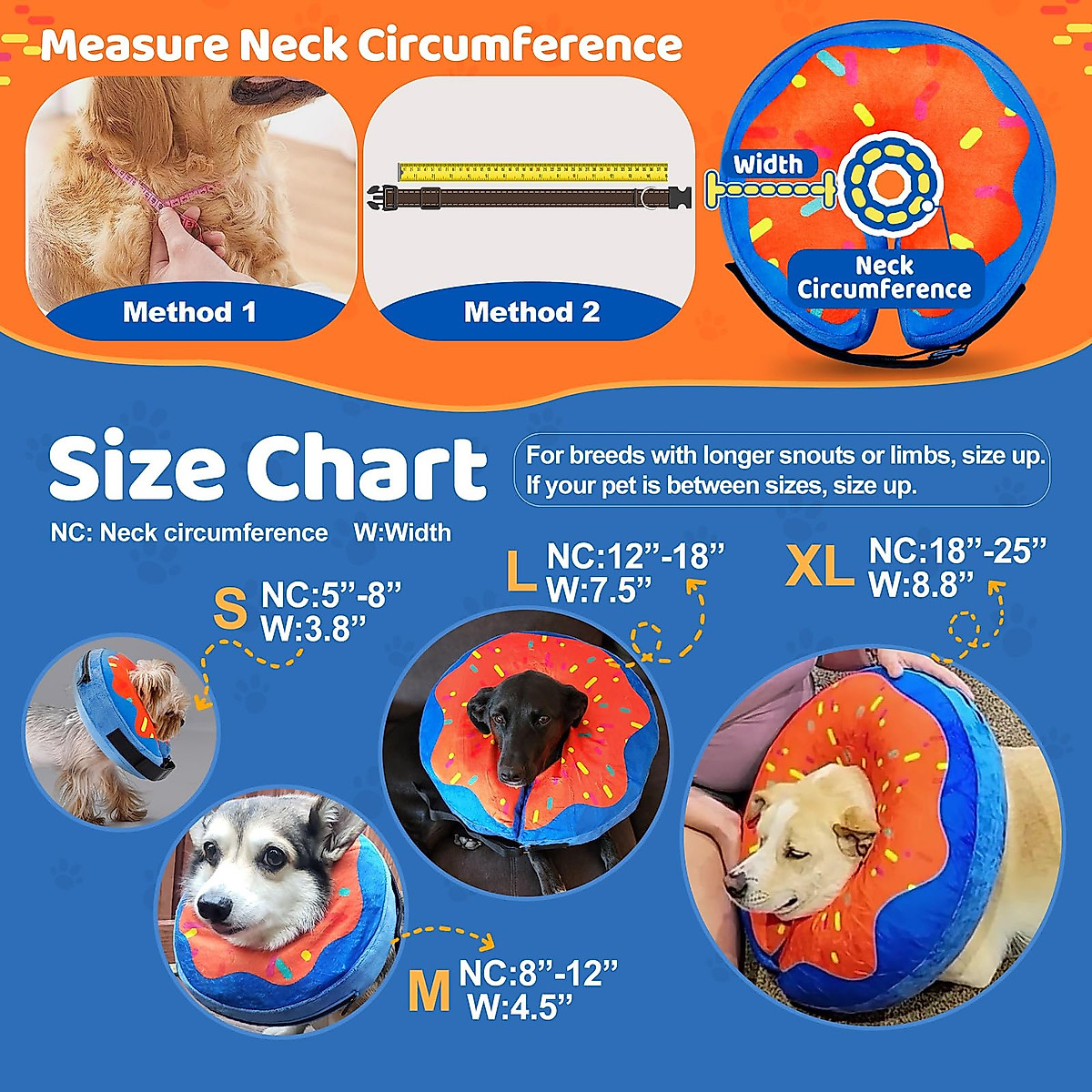 Gimars XL Inflatable Dog Cone Alternative After Surgery, Soft Dog Neck Donut Recovery Cone Collar, E Collar and Elizabethan Collar Alternative for Medium and Large Dogs, X-Large-Neck:18"-24"