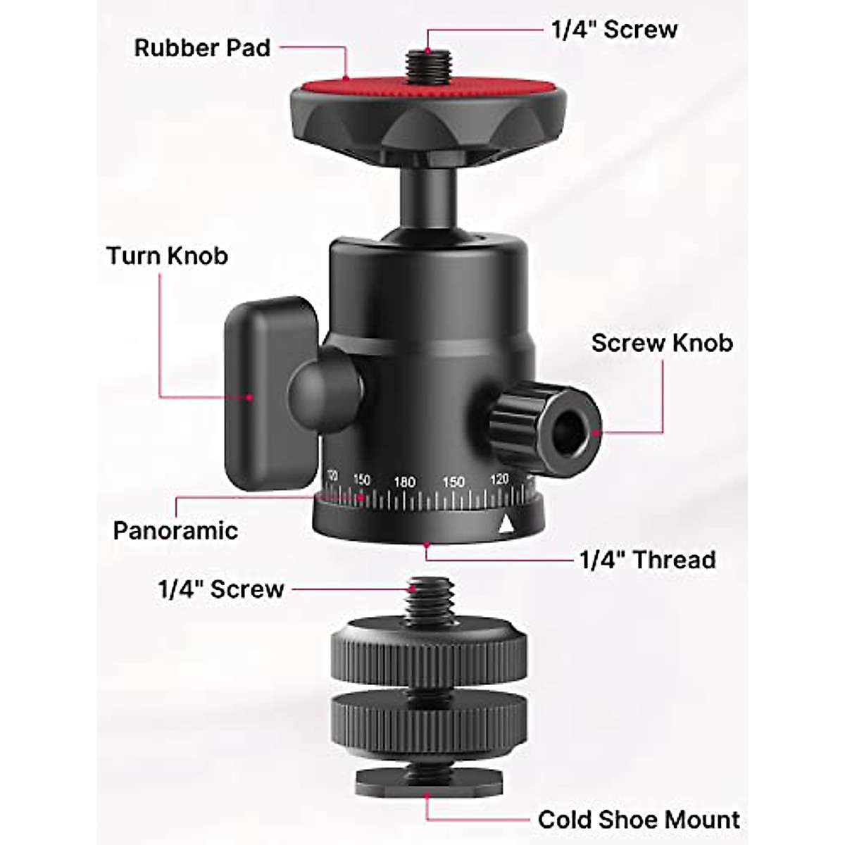Mini Ball Head, ULANZI H28 Panoramic Tripod Head + Dual Hot Shoe Mount DSLR Camera Mount Adapter Photograph Attachment Accessories for Gopro Cam Camcorder Smartphone Light Microphone Loading 5.5lb