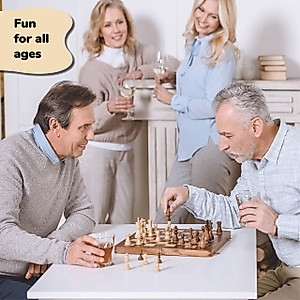 Funshpiel Magnetic Wood Checkers and Chess Set – Premium Handcrafted Chess Board Set with 2 Extra Queens, Chess and Checkers Set for Kids and Adults, Compact and Foldable Design, 15-inch Board Games