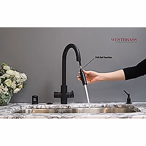Westbrass KH41AK-62 HotMaster 4 in 1 Kitchen Faucet Kit with Dual Mode Pull Out Spray Head, DigiHot Instant Hot Water Tank and Two in-Line Water Filter System, Matte Black