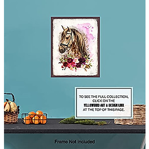 Boho Horse Wall Art & Decor - Rustic Farmhouse Barn Wall Decor for Girls Bedroom, Office, Living Room - Country Western Shabby Chic Decorations - Gift for Equestrian Women - Pink Pony Poster