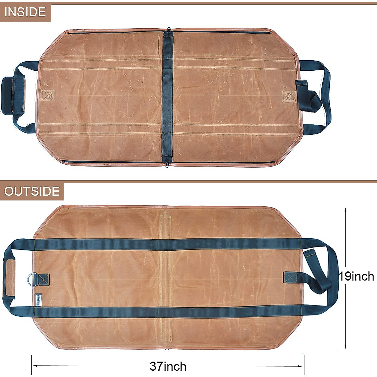 BCHWAY Firewood Carrier with Handles – Waxed Canvas Log Tote Zippers for Using as Shopping Bag - Wood Best Carrying at Home or Camping, Brown, Style A (FC-001)