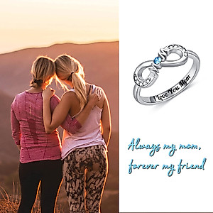 Plesitep Mom Ring Sterling Silver Infinity Mother Ring with Crystal Gift for Women Mother Grandmother Mother’s Day Gift (6)