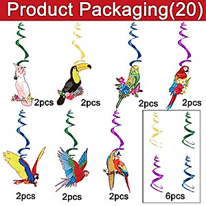 UOMNICUE Parrot Hanging Swirls Decoration,20 PCS Double Sided Print Tropical Birds Parrot Foil Swirls Ceiling Streamers Decor for Kids Rio Birthday Baby Shower Tropical Luau Theme Party Favor Supplies