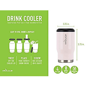 Reduce Can Cooler - 4-in-1 Stainless Steel Can Holder and Beer Bottle Holder, 4 Hours Cold - 14 oz Multi-Use Drink Cup that Holds Slim Cans, Regular Cans, Bottles and Cocktails - Pink Cotton, Gloss