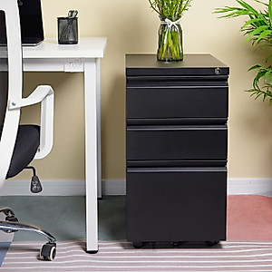 PALFISH 2-Drawer File Cabinet with Lock, Metal Filling Cabinets Suits Legal/Letter Size for Home Office, Fully Assembled Except Wheels, Grey (2-Drawer Widen, Black)