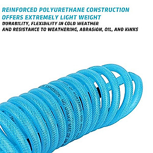 WYNNsky 1/4''×10ft Recoil PU Air Hose, Air Compressor Hose with Swivel Fittings and Bend Restrictors