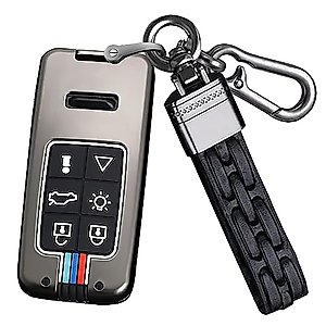 SANRILY Luminous 6 Button Key Fob Cover Case Fit for Volvo 2017 2018 S60 S80 V40 V60 V70 XC60 XC70 Keyless with Keychain Black
