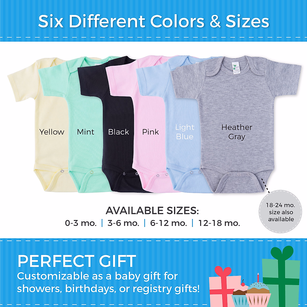 Laughing Giraffe Baby Blank Short Sleeve Unisex One Piece Bodysuit (3-6 Months, Black)