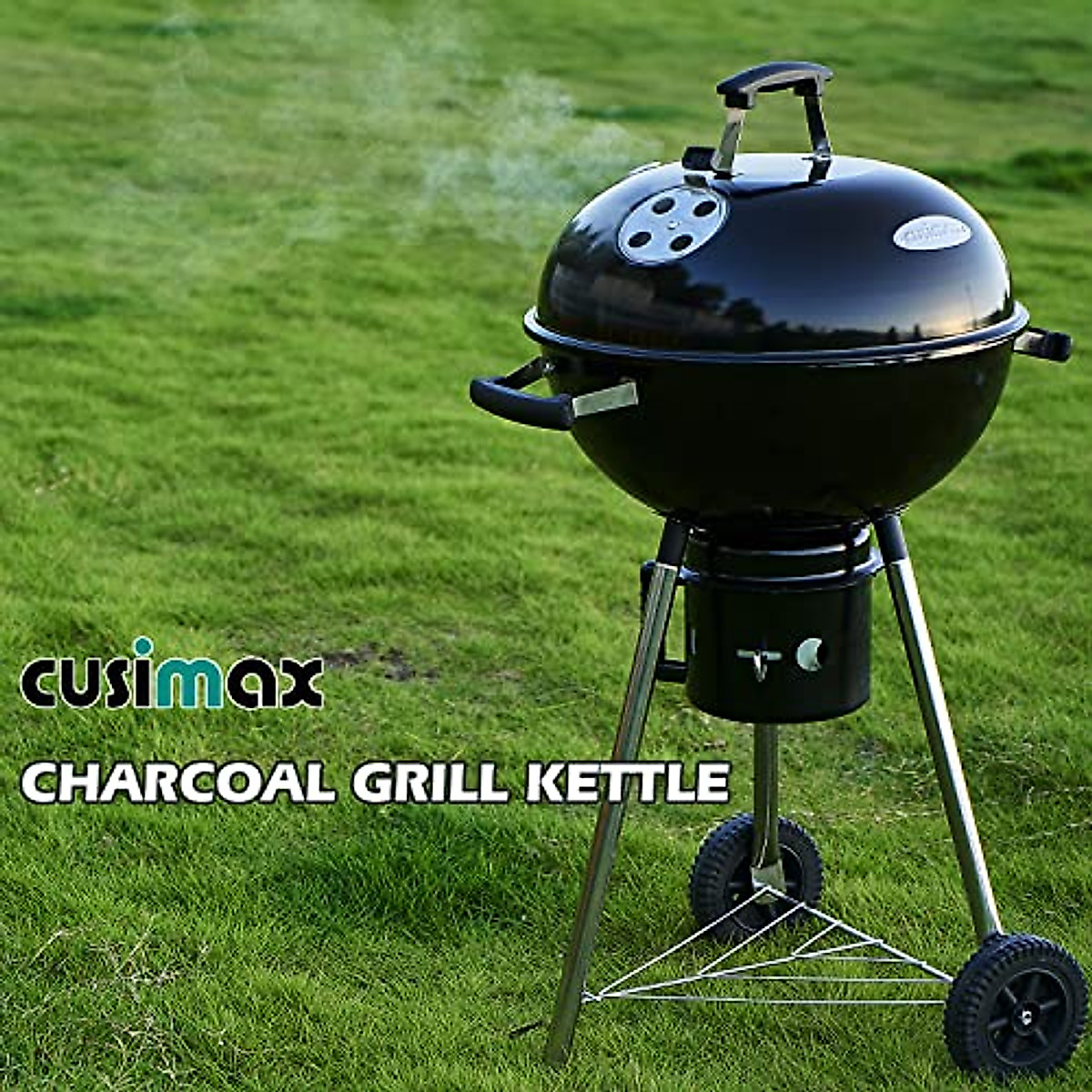 CUSIMAX Charcoal Grill BBQ Kettle Portable Grill Barbecue Grill Outdoor Cooking Grills & Smokers for Camping Patio Picnic Backyard, 18.5 Inch, Black