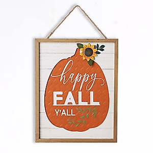 ZiMiu Happy Fall Y'all Sign Metal Sunflower Wooden Thanksgiving Décor Autumn Rustic Hanging Signs Farmhouse Rustic Wall Plaque Home Decor Harvest Door Signs for Front Door Garden Yard Porch 13"x11"