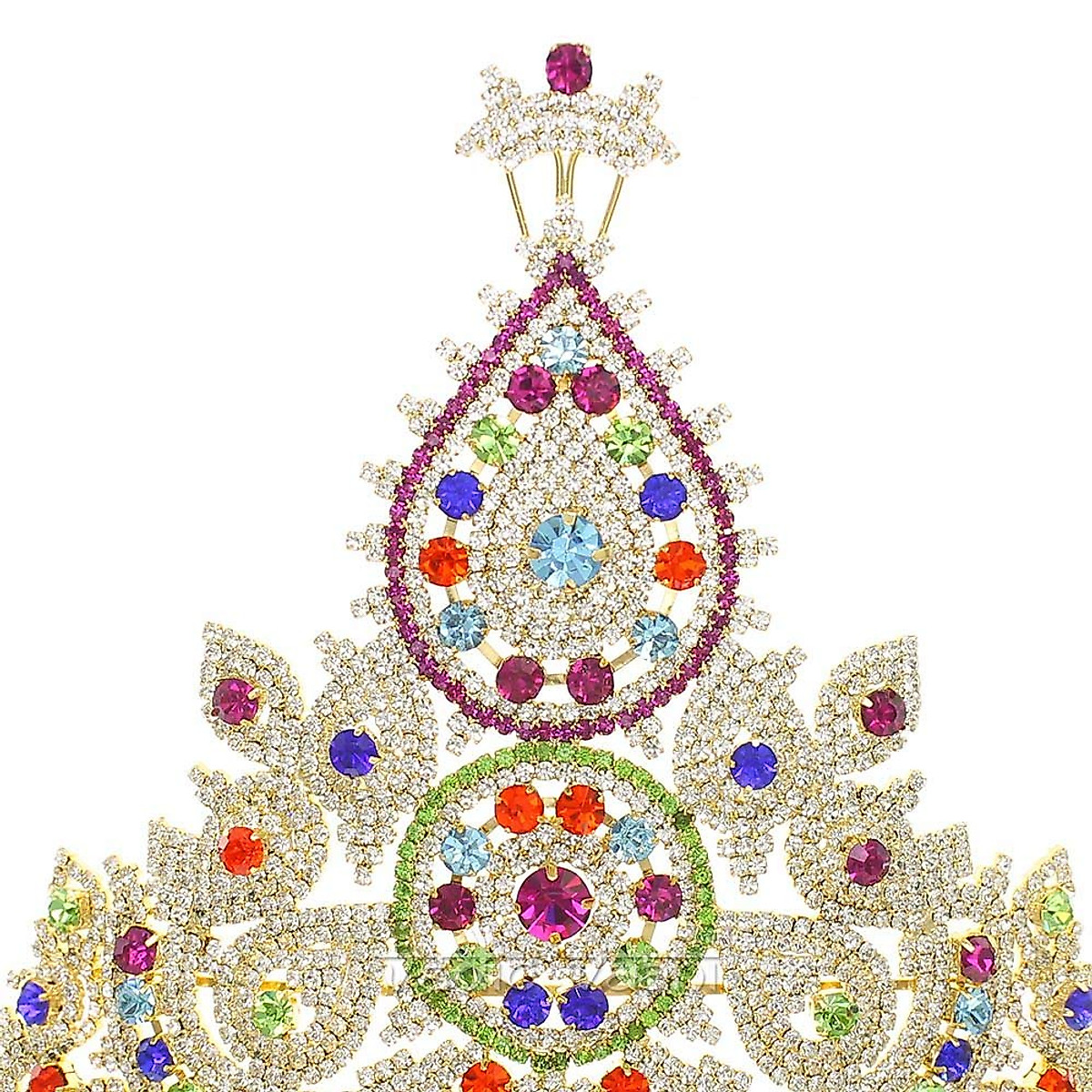 Vedic Vaani Elegant Navratri Goddesses Maa Navdurga Sherawali MATA Multicolour Gemstones Decorative Mukut/Crown/Handmade Designer Taj for Navdurga Festival, Puja, Goddess Idol/Statue